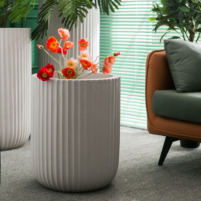 Nordic simple magnesium mud flower pot extra large thick gray-white ...