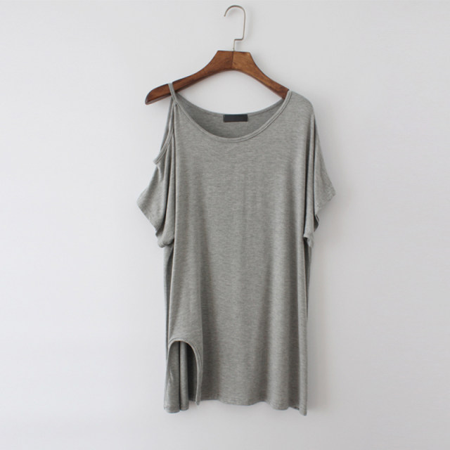 Drooping shoulder leaky modal top for women's summer one-shoulder ...