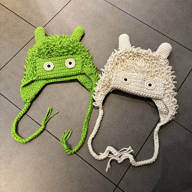 Cartoon little monster cute and funny wool hat Girl in autumn and ...