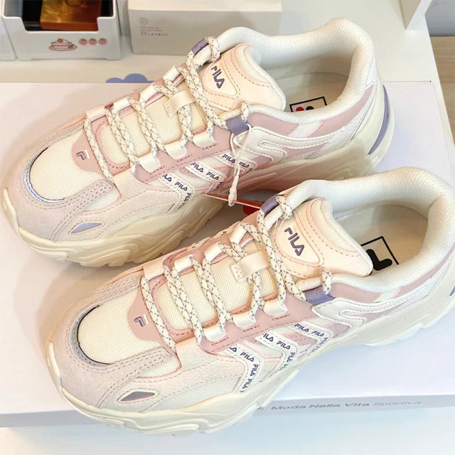 FILA Fish Fish Stab Powder White Daddy Shoes 2024 Autumn and Winter New ...