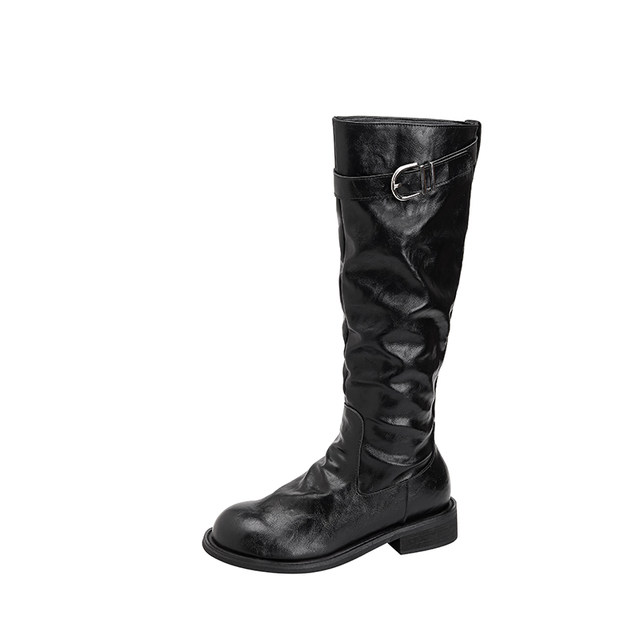 Flat mouth retro boots female knight boots large size boots thick sole ...