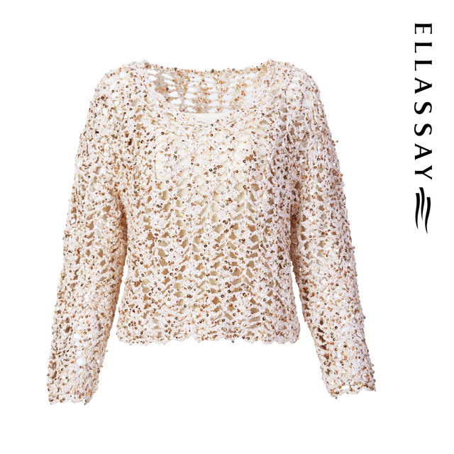 ELLASSAY 25 Spring and Summer New Cotton Hollow Beads Two-Piece Sweater ...