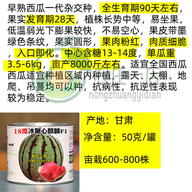 18 degree rock sugar Kirin watermelon seeds 8424 seeds extra large ...