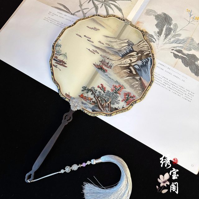 Su embroidery fan pure handmade ancient style embroidery double-sided ...