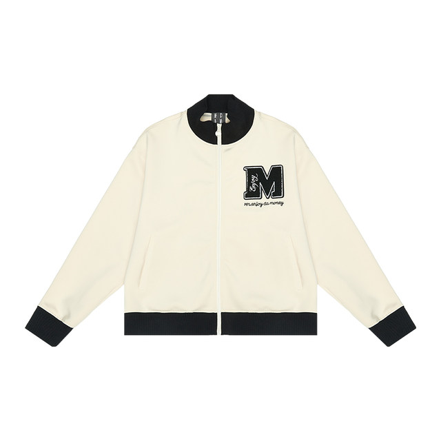 MEDM trendy brand stand collar contrasting sports top autumn couple ...