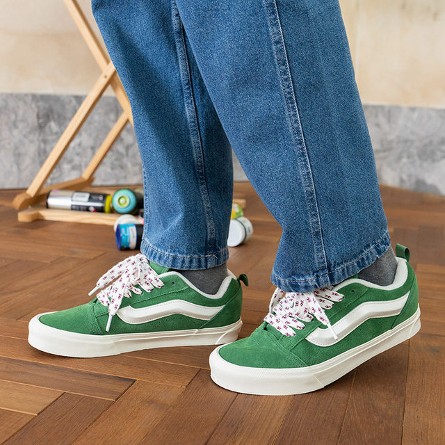 Vans official Knu Skool matcha green printed shoelaces bread shoes men ...