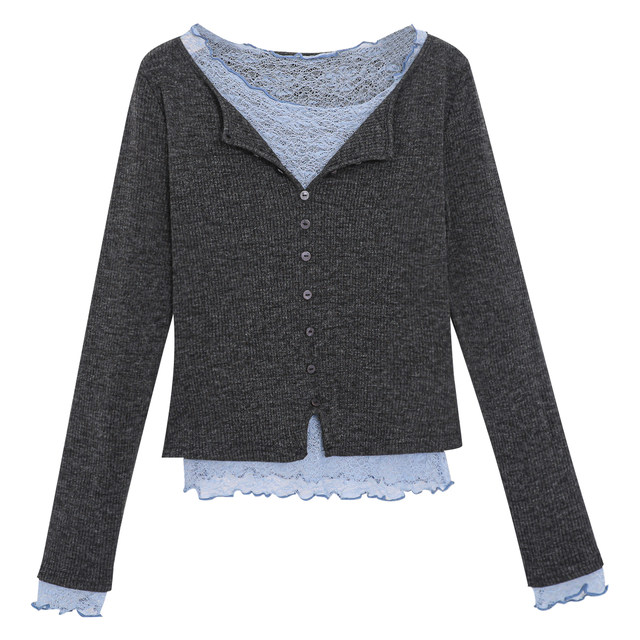 2025 spring new women's lace long-sleeved top large size fat mm slim ...