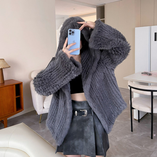 Real rabbit fur grass coat female autumn and winter warm double -sided ...