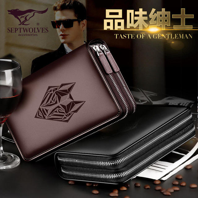 Septwolves men's handbag genuine leather handbag men's authentic double ...