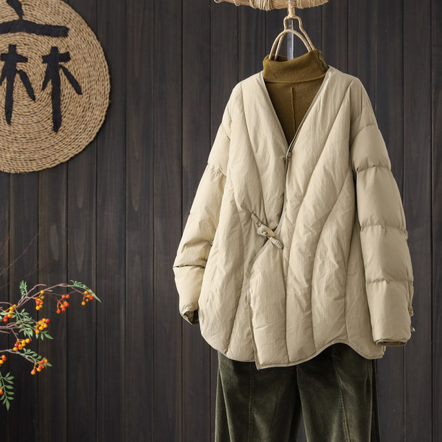 Autumn and winter literary Chinese tea clothing down jacket simple ...