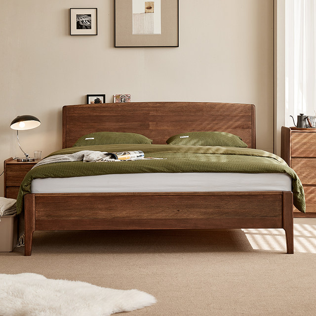 Black walnut bed full solid wood bed 1m 8 double bed master bedroom 1 ...