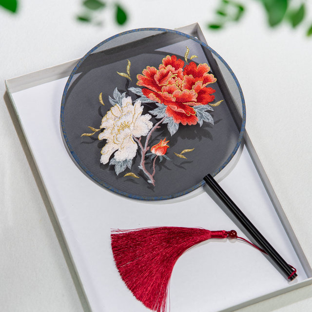 Ancient style palace fan, classical embroidery fan, Chinese style ebony ...