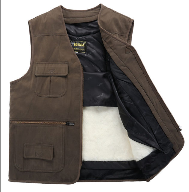 Autumn and winter genuine leather vest for middle-aged and elderly men ...