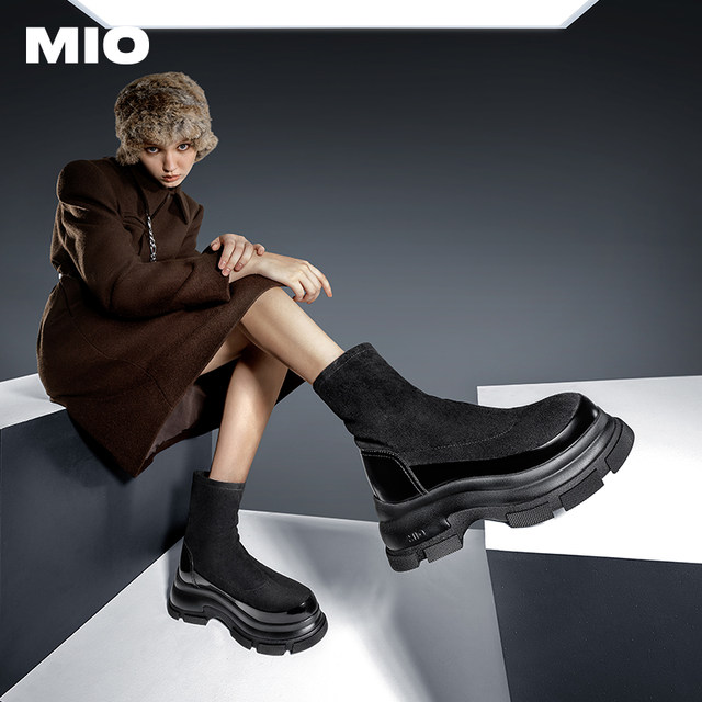 MIO winter round-toe high-heeled mid-calf boots, tall short boots ...