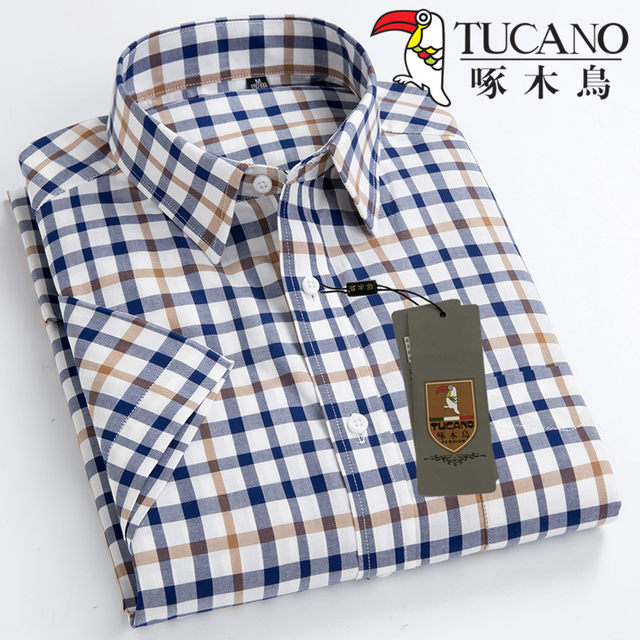 Plaid large size short-sleeved cotton shirt for fat men plus fat half ...