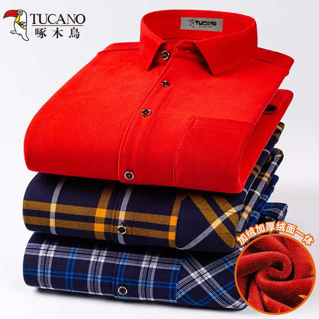 Genuine woodpecker plus velvet, thickened and increased code red plaid ...