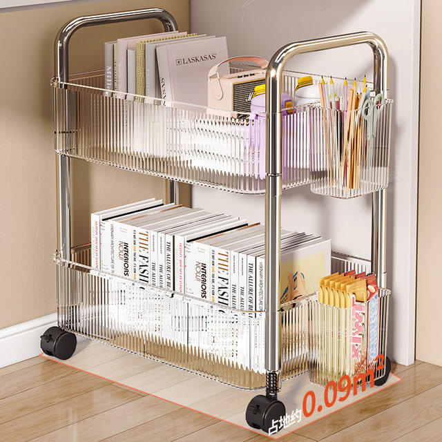 Bookshelf rack floor-standing movable trolley snack book storage rack ...