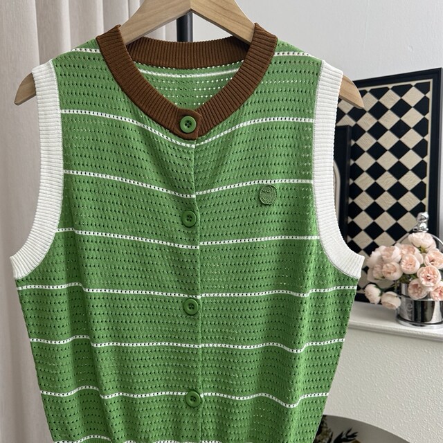 Sun Qian's same striped knitted vest vest vest for women 2025 summer ...
