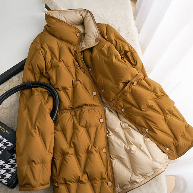 Lightweight reversible down jacket for women mid-length 2024 new style ...