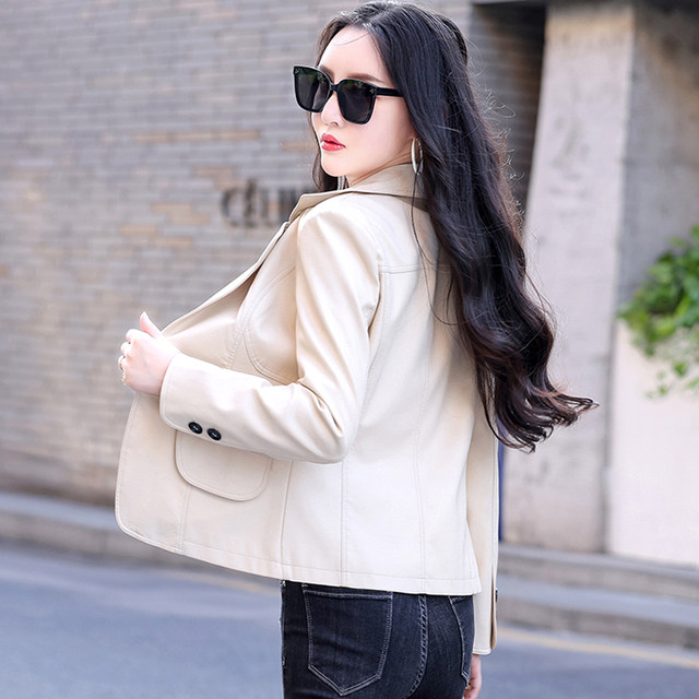 Haining Genuine Leather Women's Suit Collar Short Jacket Autumn and ...