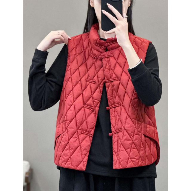Retro Chinese stand-up collar button down vest 2025 autumn and winter ...