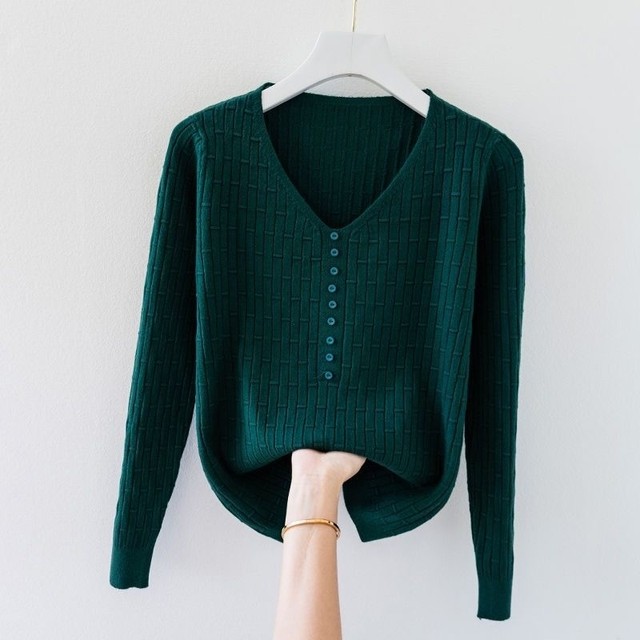 Large -size women's retro slots V -neck sweater, women's inner autumn ...