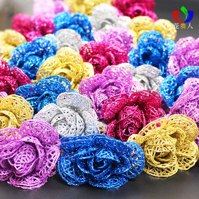 Golden single simulated rose single colorful shiny rose holiday event ...