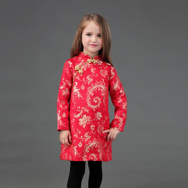 Morning Dance Girls Improved Cheongsam Autumn and Winter Red New Year's ...