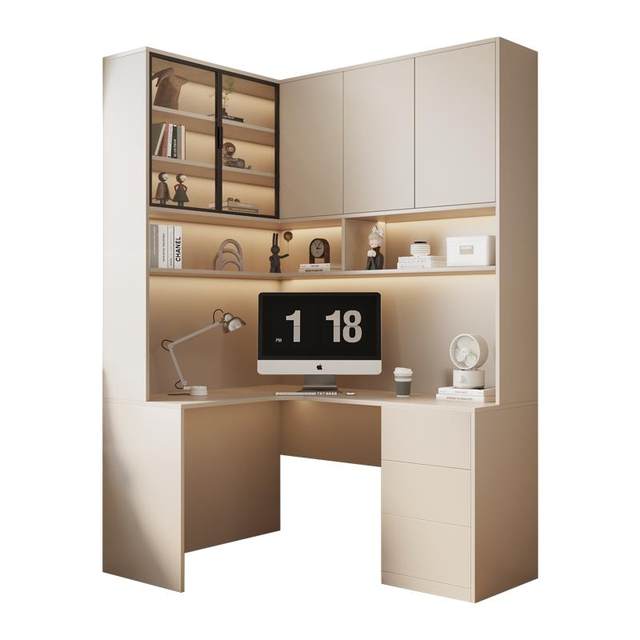 Turning desk bookcase overall combination solid wood computer table ...