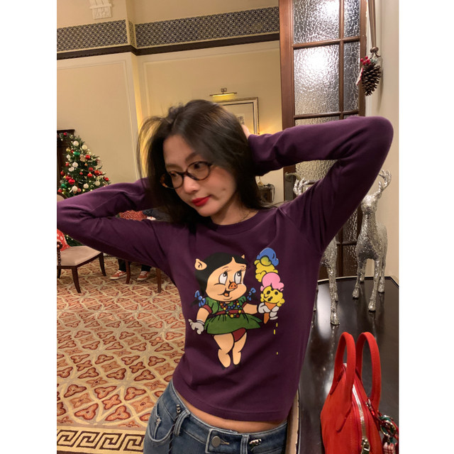 Luo Luosuke Purple Bottom shirt Female in autumn and winter can wear ...