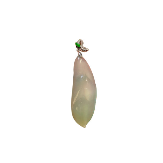 Natural Burmese Emerald with Diamonds - 18K Gold Minimalist Carved Leaves