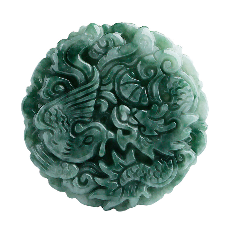 Zhongxian Natural Jade Dragon Phoenix Pendant with Certificate
