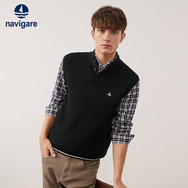 Navigare Italian sailing black knitted vest men's winter new casual ...