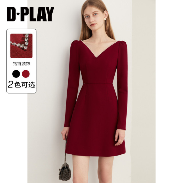 DPLAY autumn new French jam red V -neck dresses dress dress, wedding ...