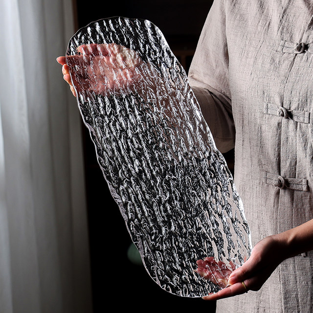 Extra large ins crystal glass tea tray wine tray household rectangular ...