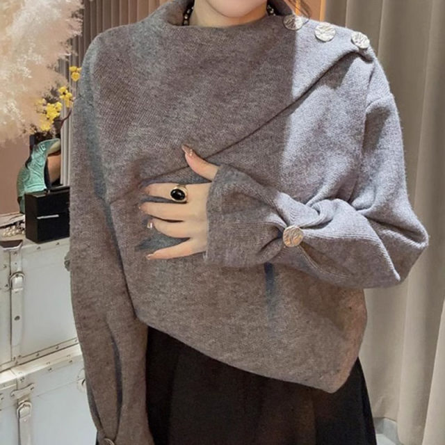 French design sense irregular slots, sweater female autumn and winter ...