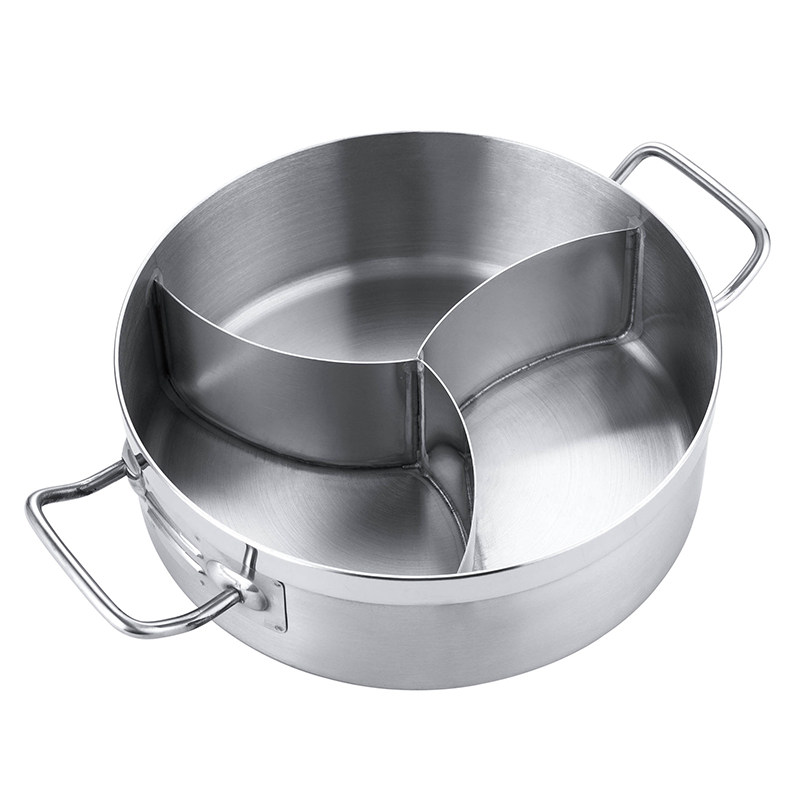 Stainless Steel Hot Pot with Three Compartments and Induction Cooker