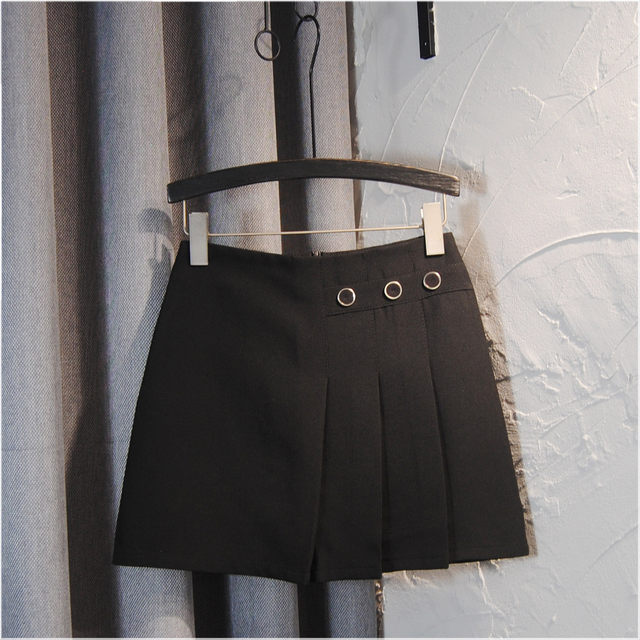 Black pleated skirt suits skirt children 2022 summer new buttons high waist high waist thin bag ...