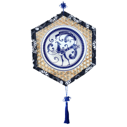 Blue & White Porcelain Paper Plate Bamboo Ring Decoration - Rural Style