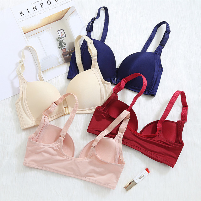 Women's push-up thin seamless bra with no wire front buckle and ...