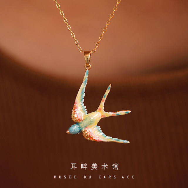 A Swallow Chinese Style Necklace Enamel Stacked Necklace Light Luxury ...