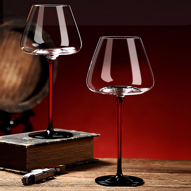 Black tie red stem burgundy red wine glass pot belly cup European style ...