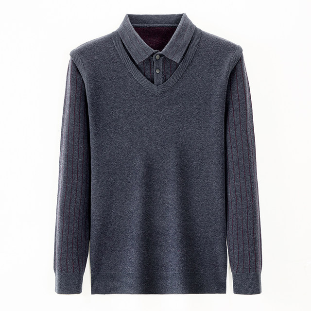 Winter men's sweater fake two pieces of shirt collar wool sweater knit ...