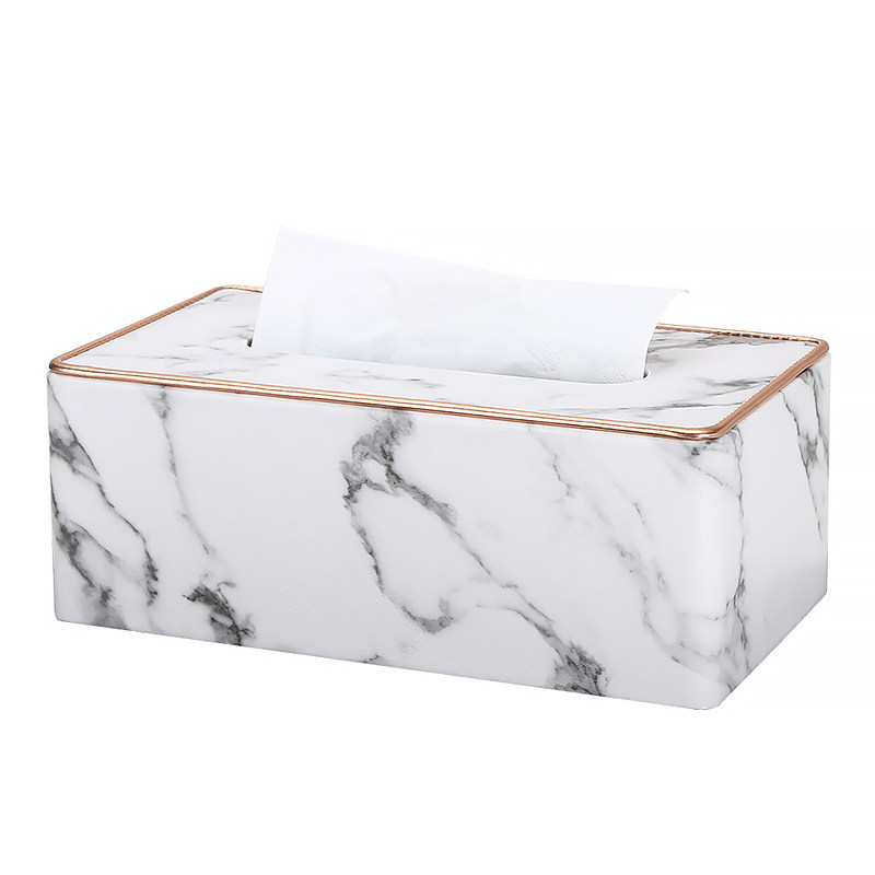 Marble Pattern Tissue Box - Leather Rectangle for Home Decor
