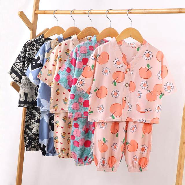 Children's home clothes cotton suit Summer pajamas artificial cotton ...