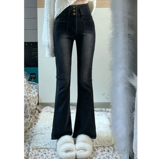 Black -gray micro -jeans women autumn and winter plus large size fat MM ...