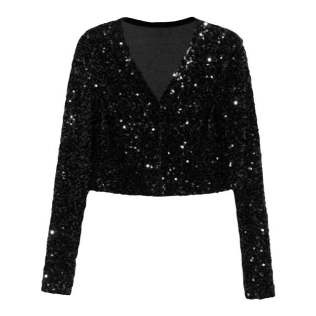 Moona Dark Flash Horizable Black Sequenant Short Jacket Female Fragrant ...