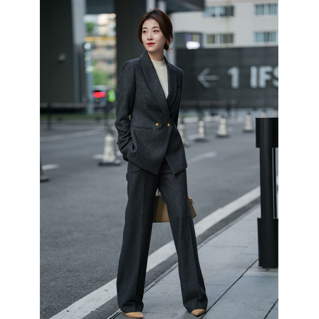 2024 Winter new thick -off dark gray woolen woolen woolen professional ...