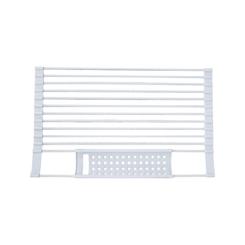 Foldable Sink Drain Rack with Retractable Basket for Kitchen Organization