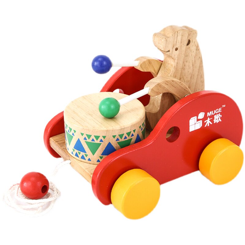 Jouet en bois Wood Song - Tambour animal en bois avec tirette d'ours ...